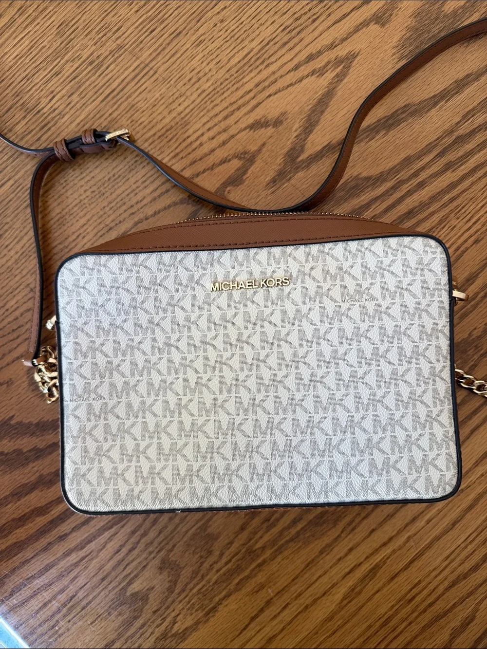 Michael Kors | Bags | Michael Kors Beige And Brown Signature Mk ...